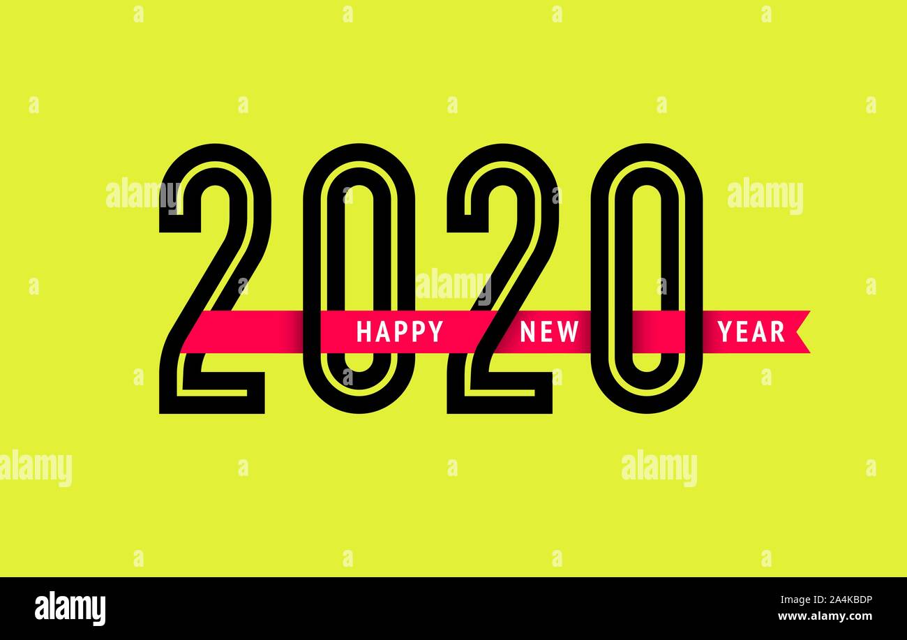 New Year 2020 text design with red band, vector illustration 10eps ...