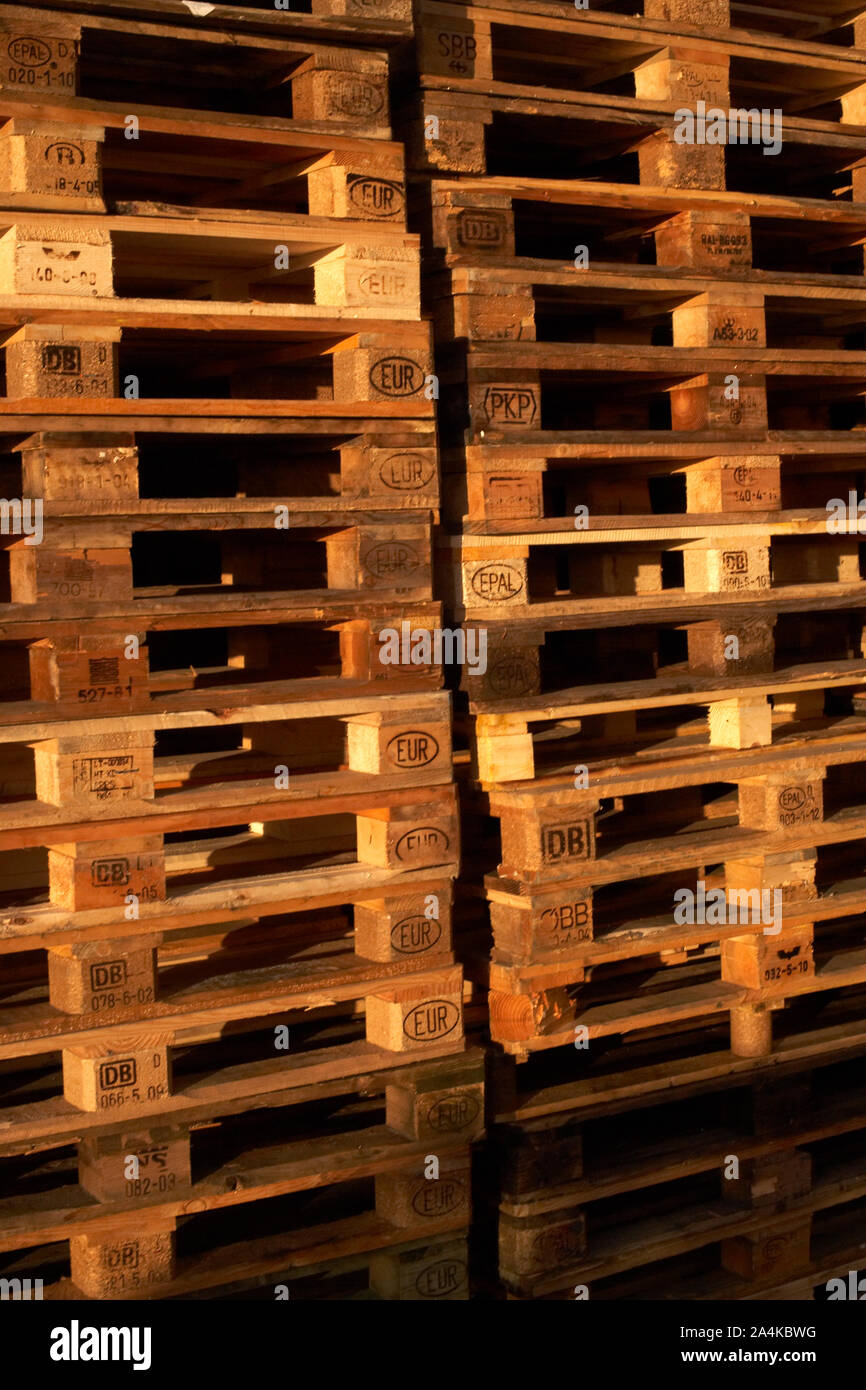 Stack of EUR pallets Stock Photo - Alamy