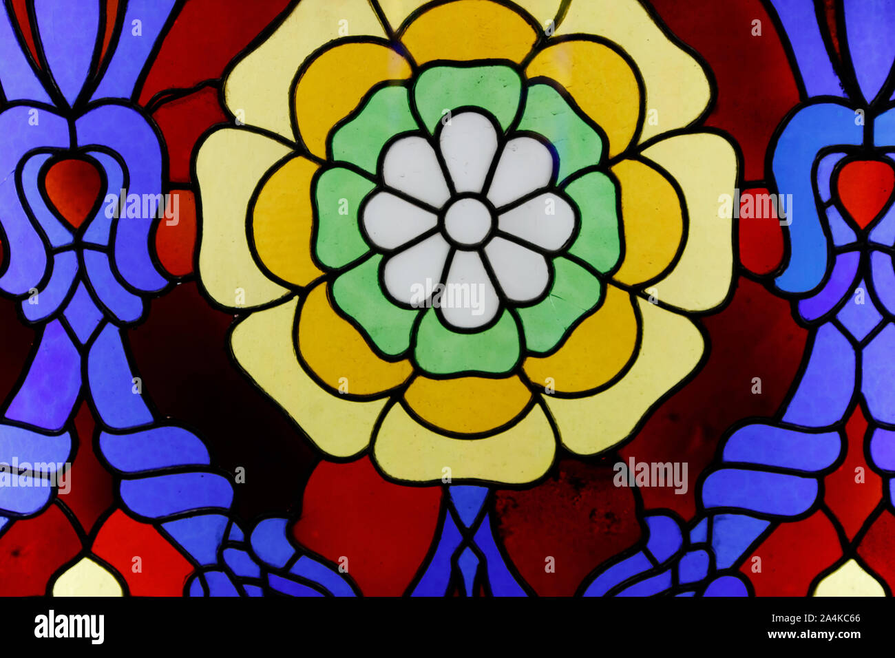 Moscow, Russia 10.13. 2019. Stained glass with floral pattern in the ...