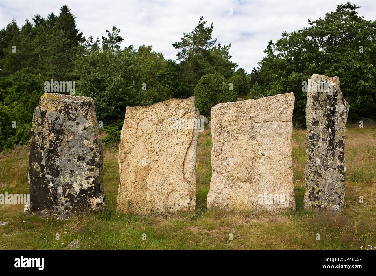 Menhirs. Ancient memorial stones. Grebbestad in Tanum, Bohuslän Stock ...
