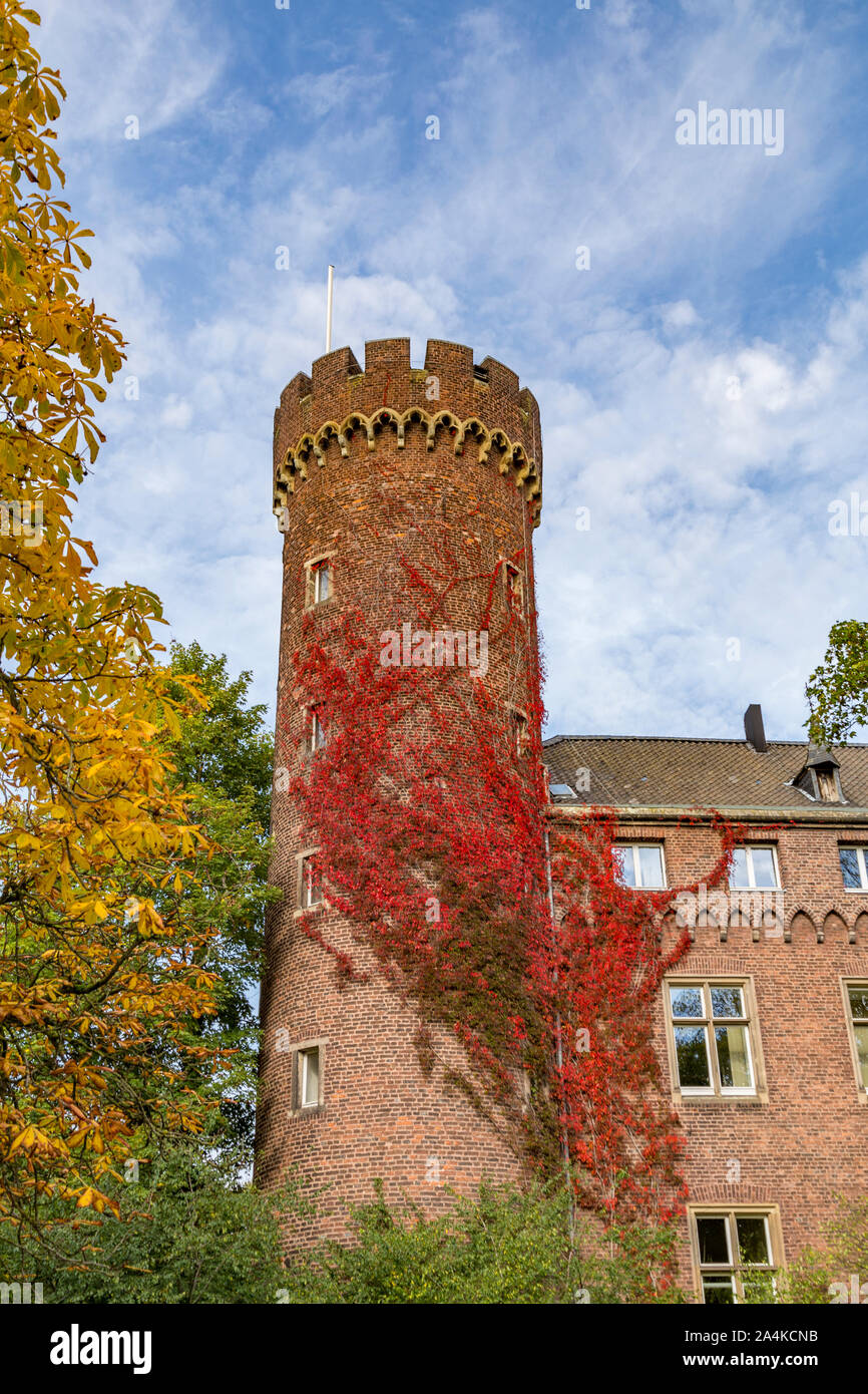 Beautiful Burg Kempen tower in autumn on a sunny day. Typical ancient ...