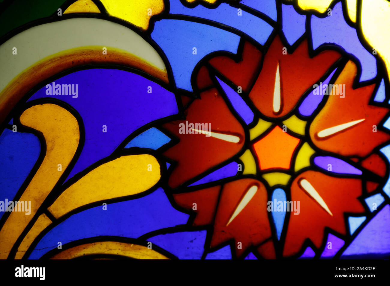 Detail of a stained glass window, bright colors, shot close-up Stock ...