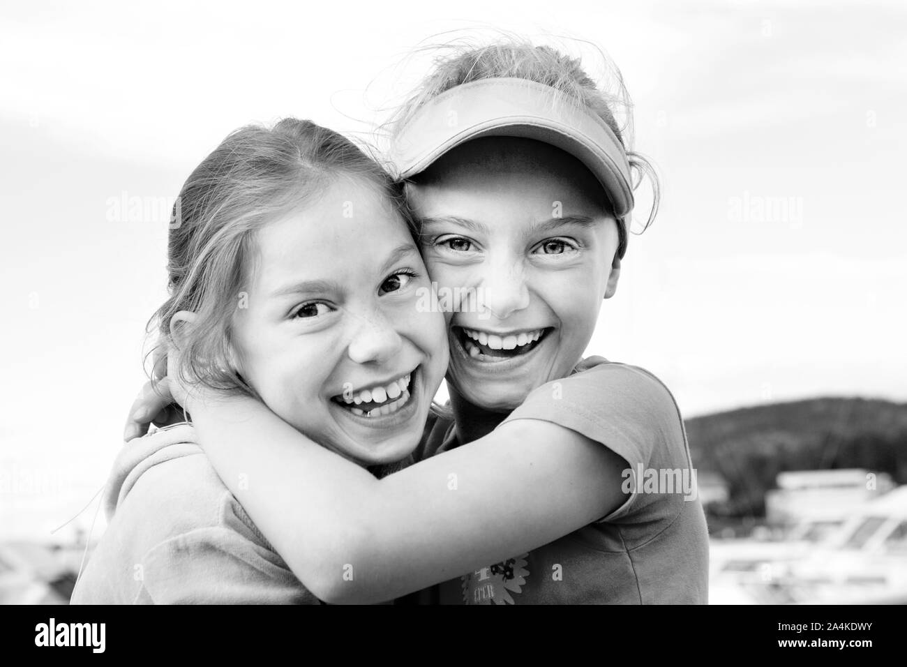 Two girls portraits Black and White Stock Photos & Images - Alamy