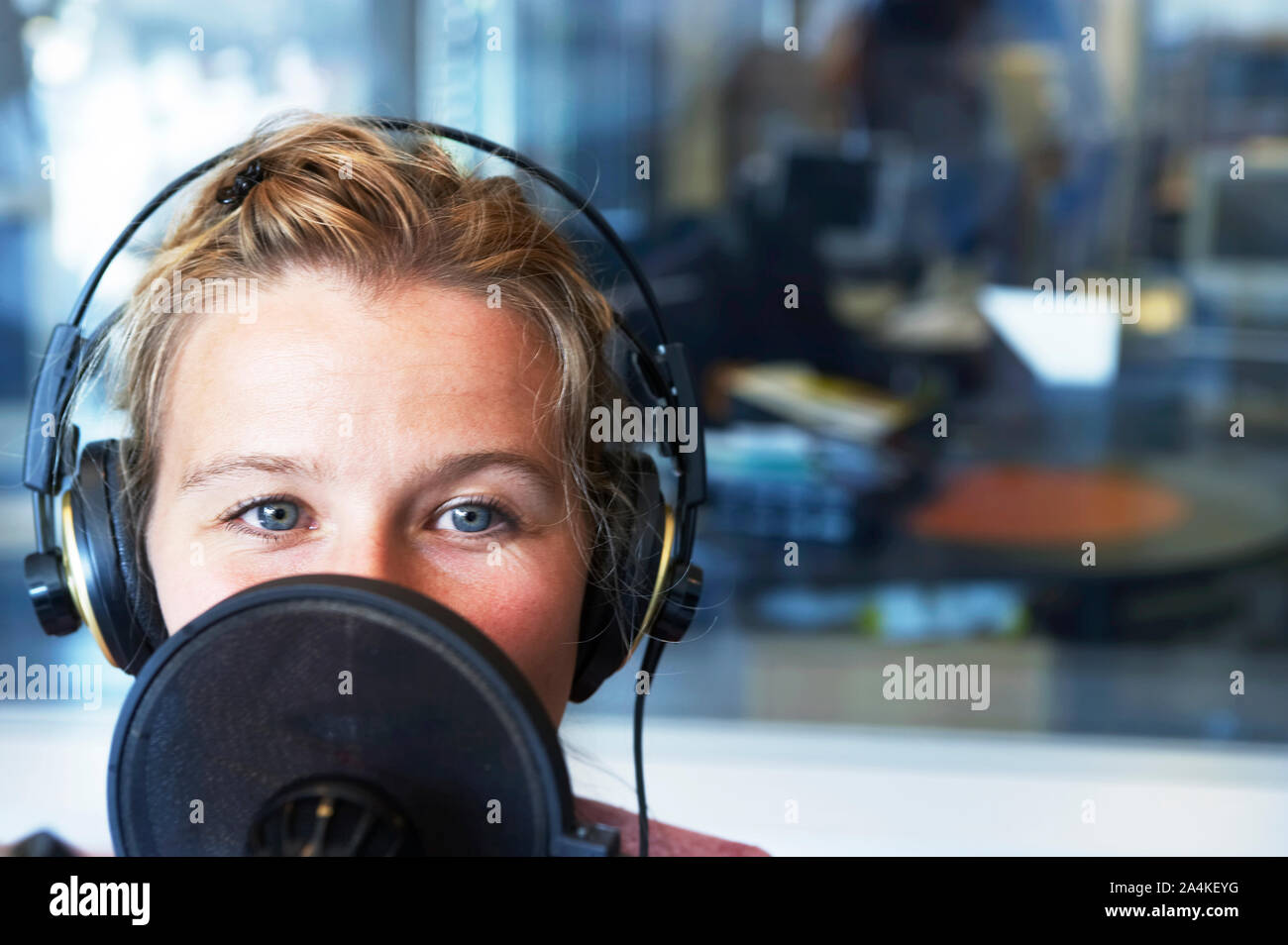 Recording in a radio studio talkshow on the air Stock Photo - Alamy