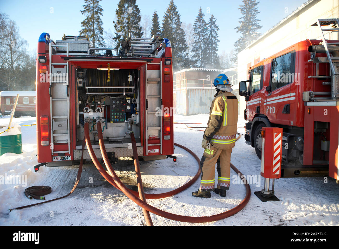 Fire drill - fire brigade/department practice/training Stock Photo - Alamy