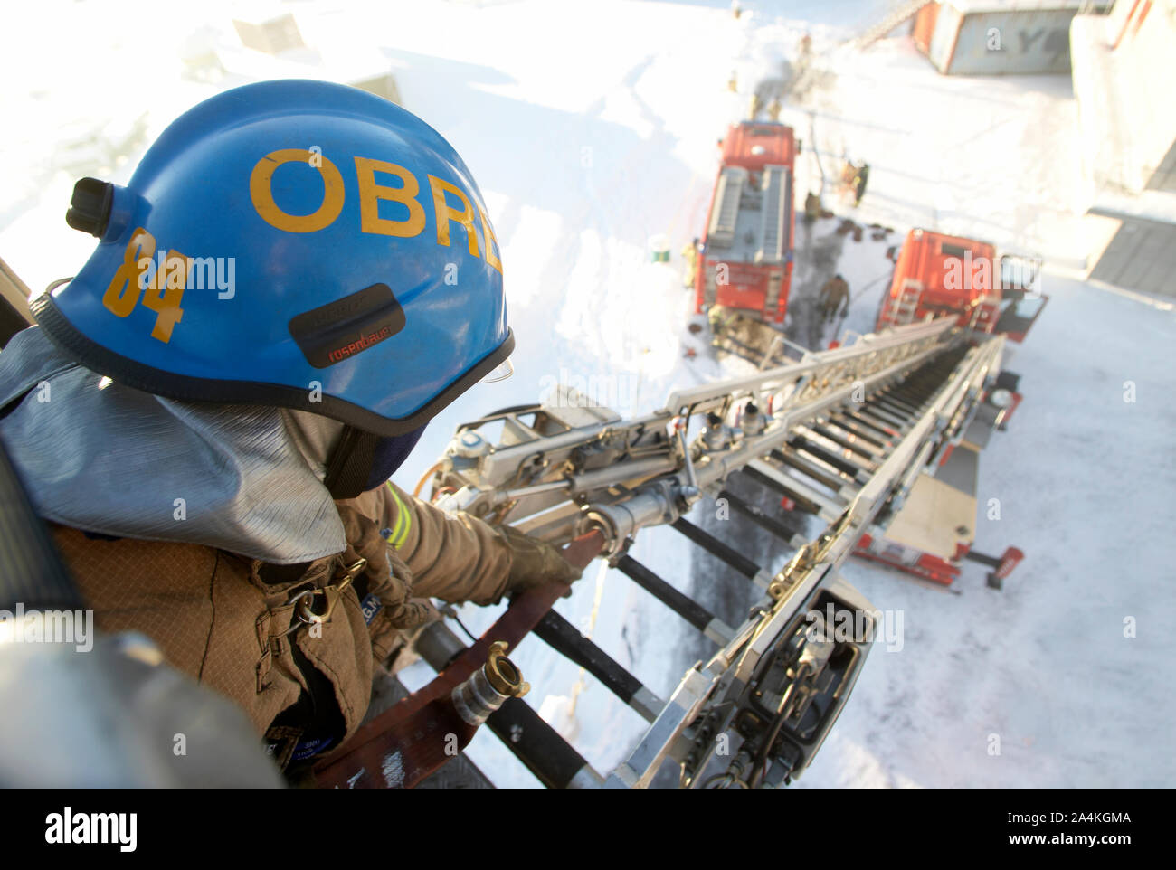 Fire drill - fire brigade/department practice/training Stock Photo - Alamy