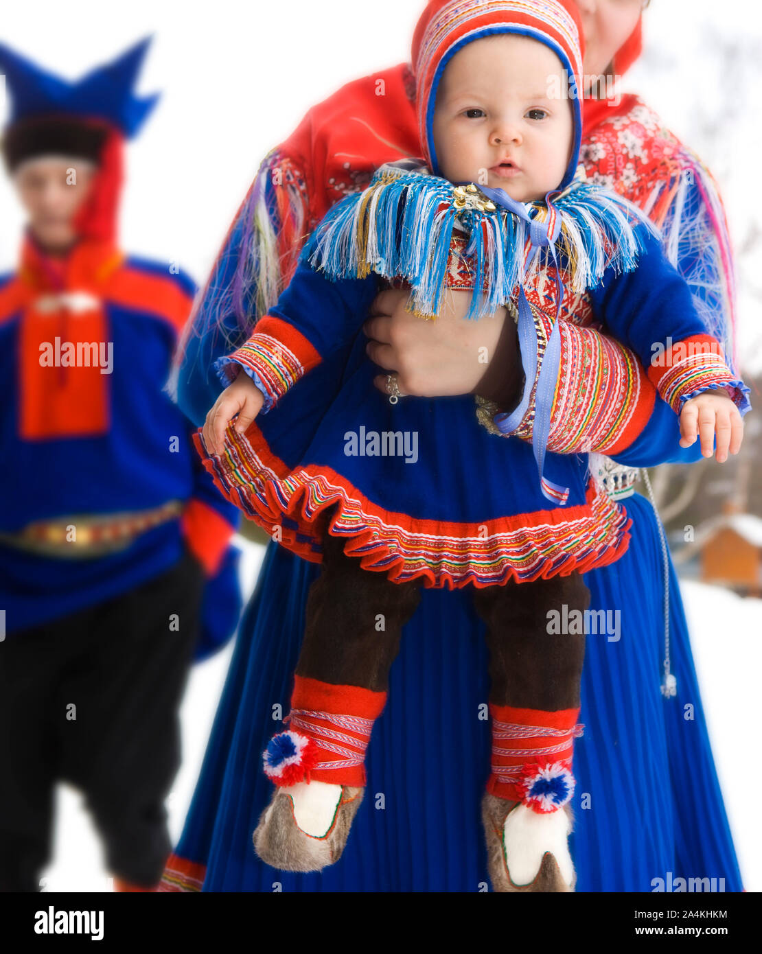 Laplander mother and daughter in traditional costumes. Lapp / Lapps ...