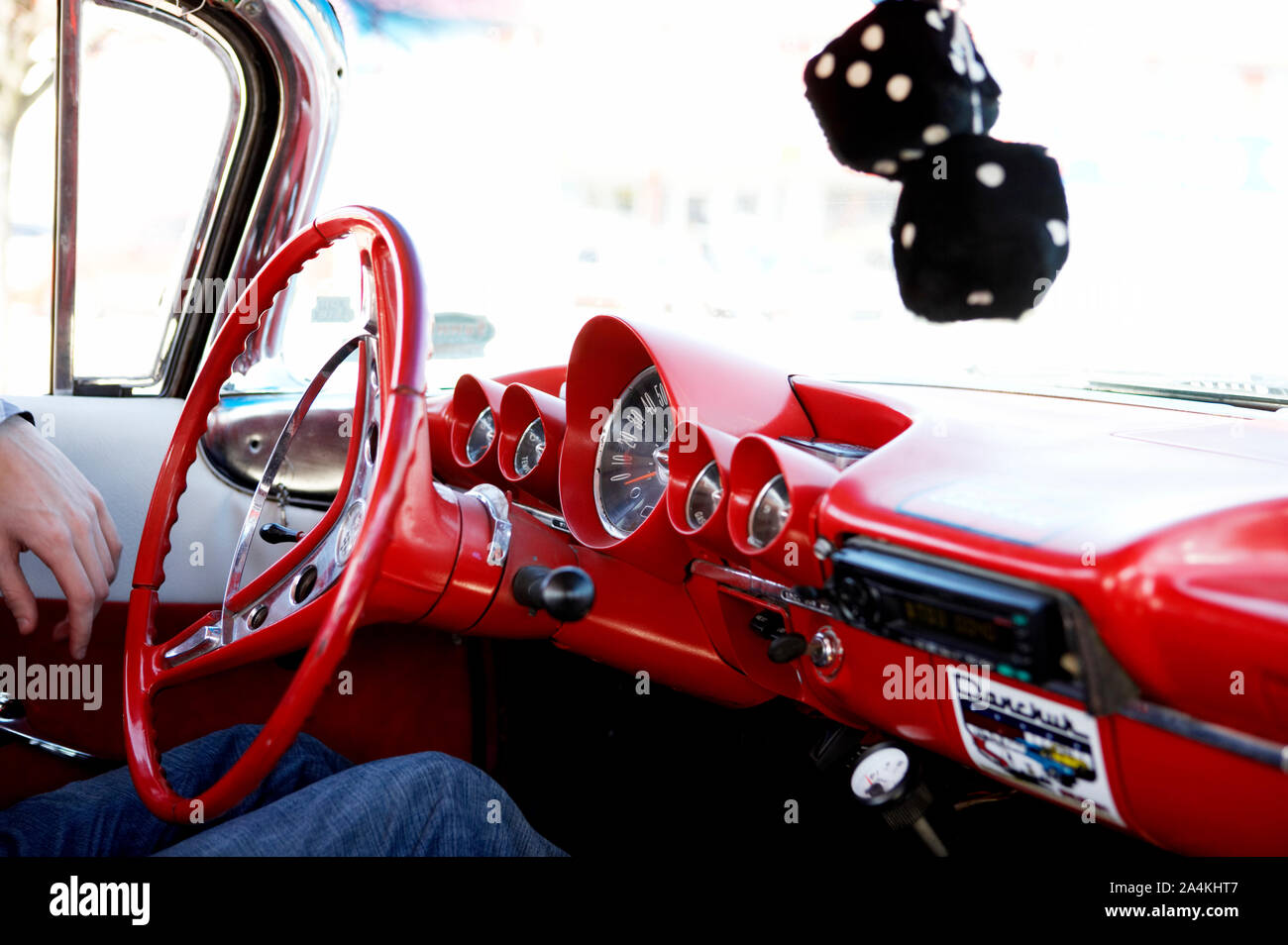 Windshield of Vintage Car - Amcar - dice Stock Photo - Alamy