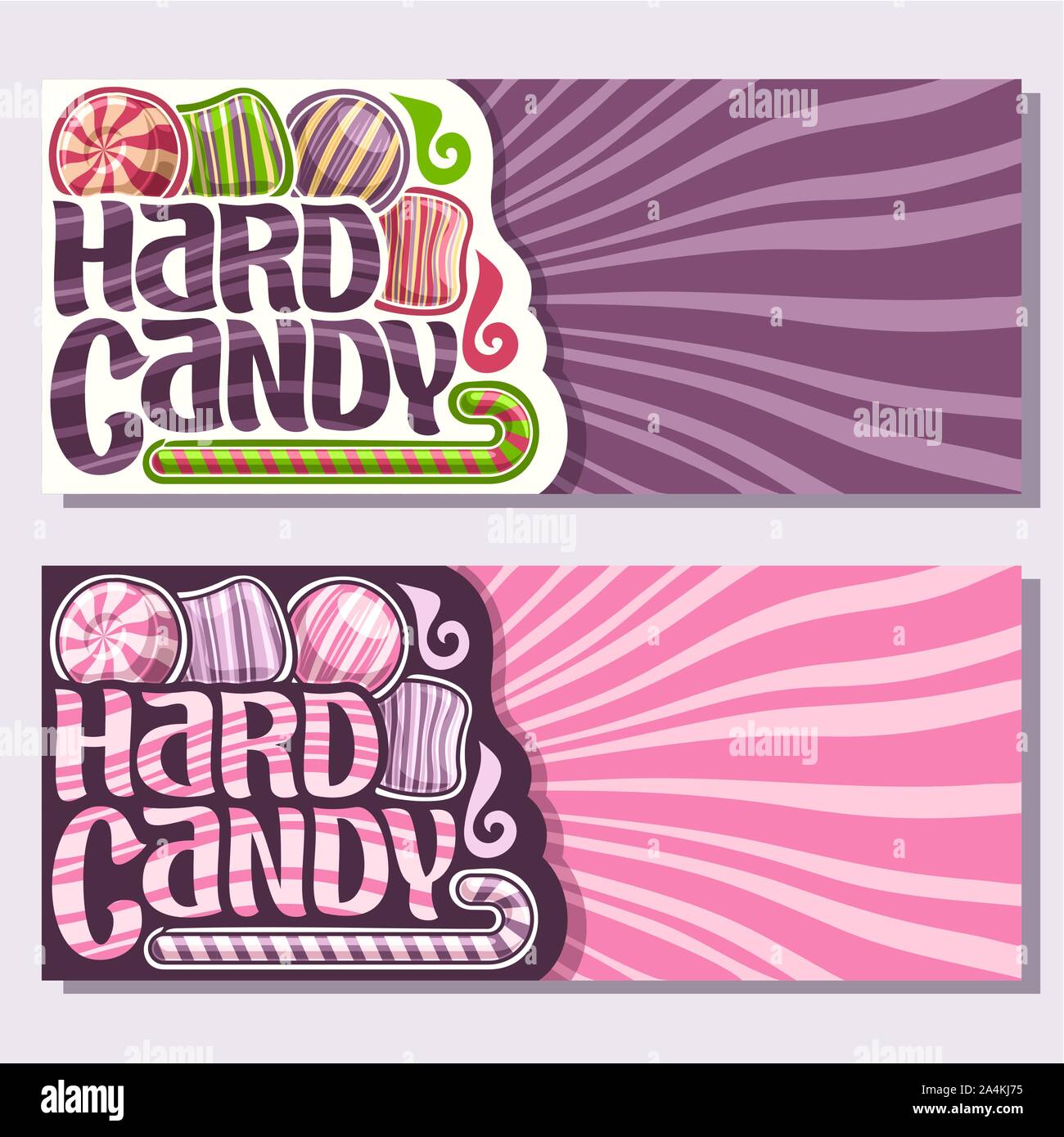 Vector banners for Hard Candy with copy space, 4 striped candies and ...