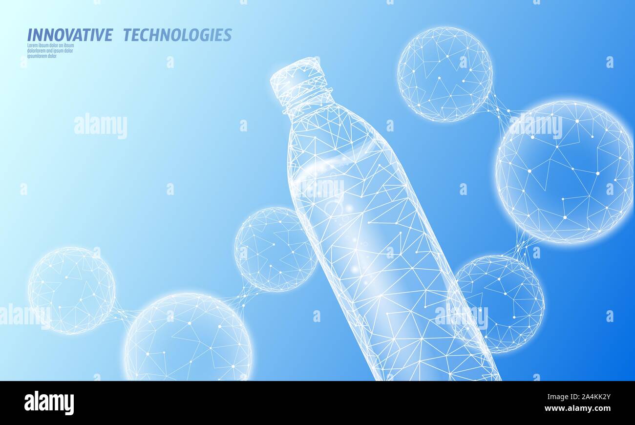 3D water bottle polygonal banner. Aqua liquid package. Plastic ...