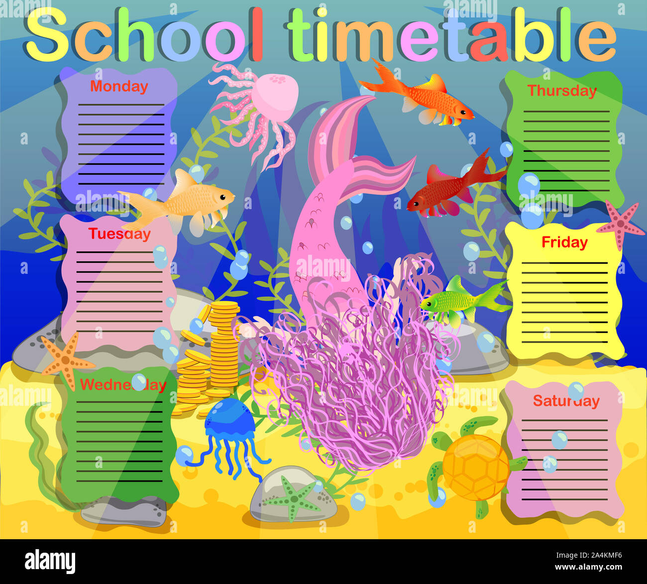 Timetable with days of weeks for school. schedule for children with ...