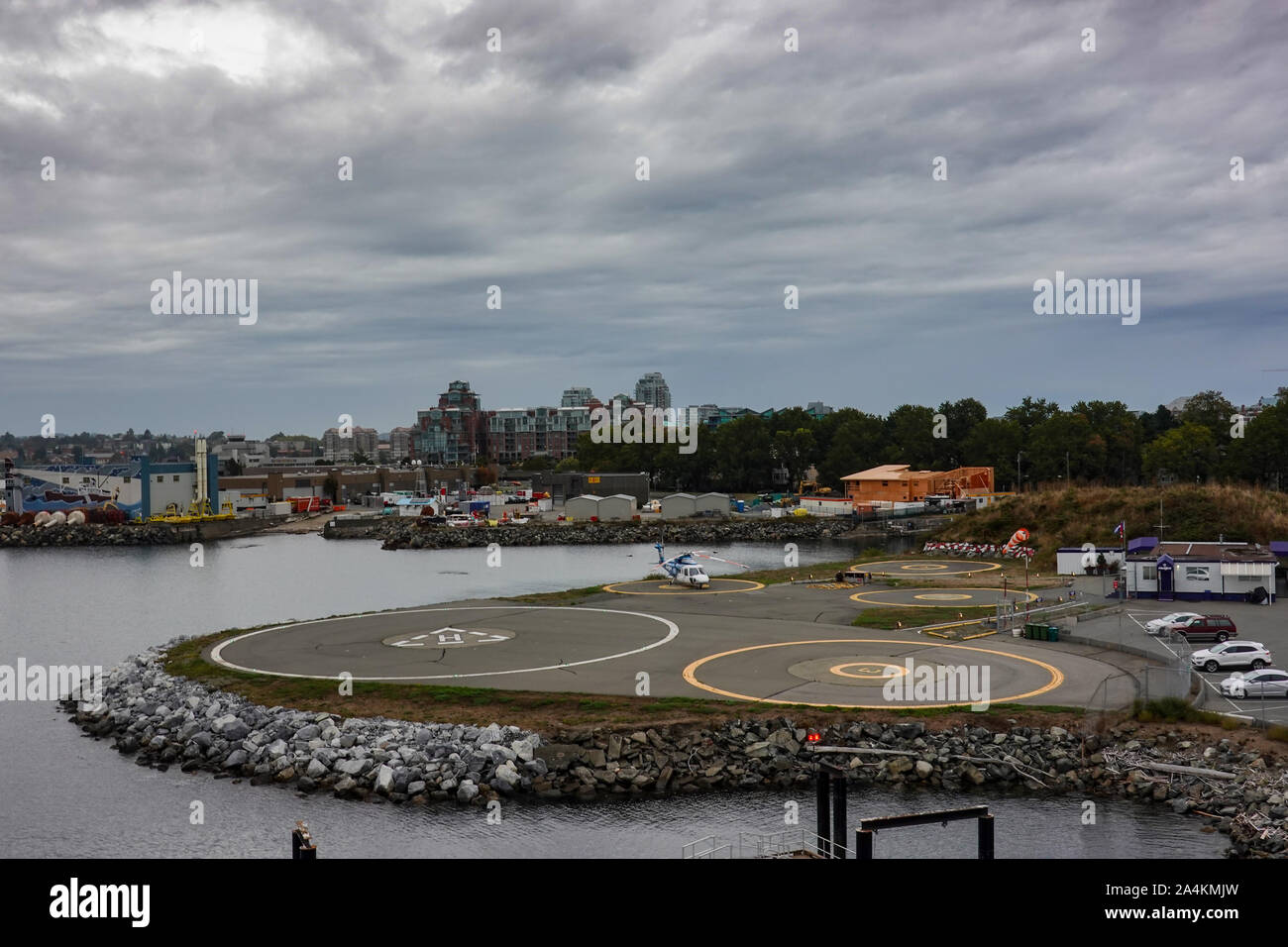 Victoria/Canada-9/14/19: A helicopter on a helipad next to a cruise ...