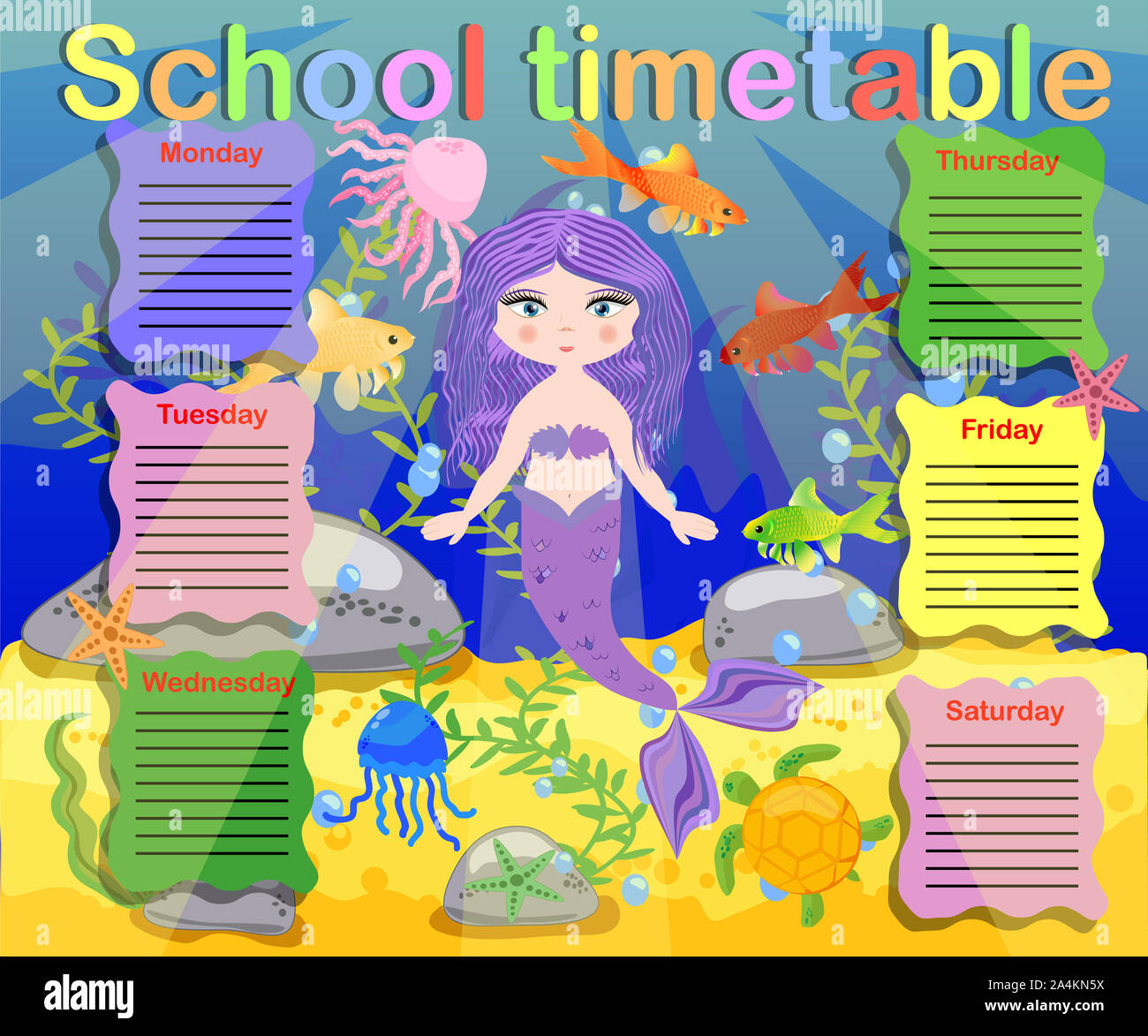 Timetable with days of weeks for school. schedule for children with ...