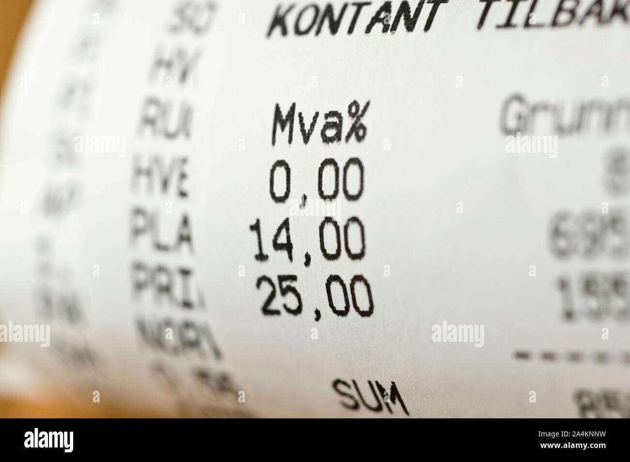 Receipt - invoice - bill - check - moms - MVA - tax - percentages Stock ...