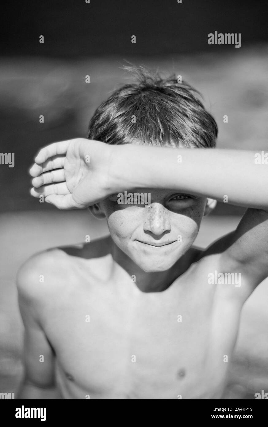 Boy looking happy Black and White Stock Photos & Images - Alamy