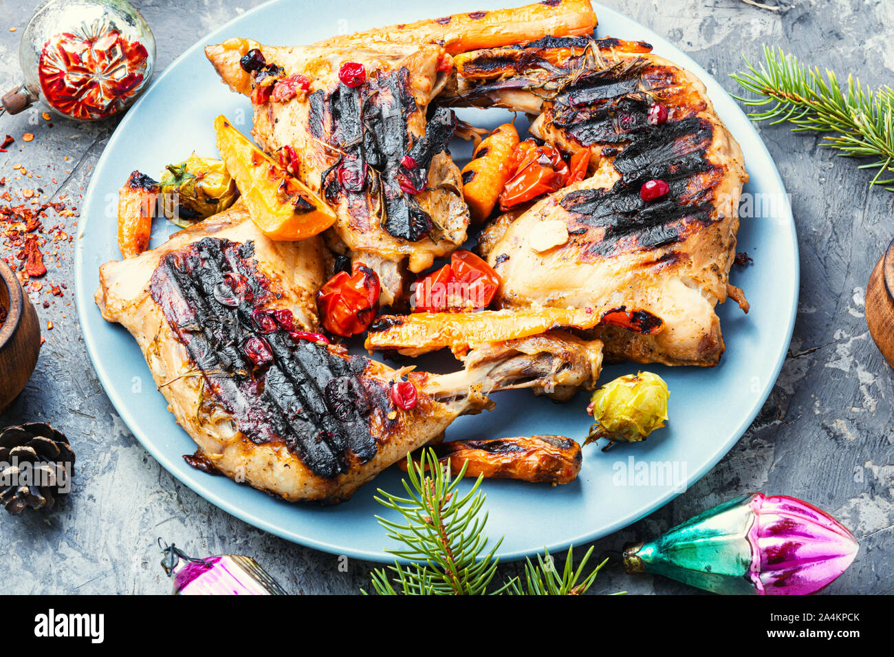 Christmas grilled chicken legs.Roasted chicken leg with spicy Stock ...
