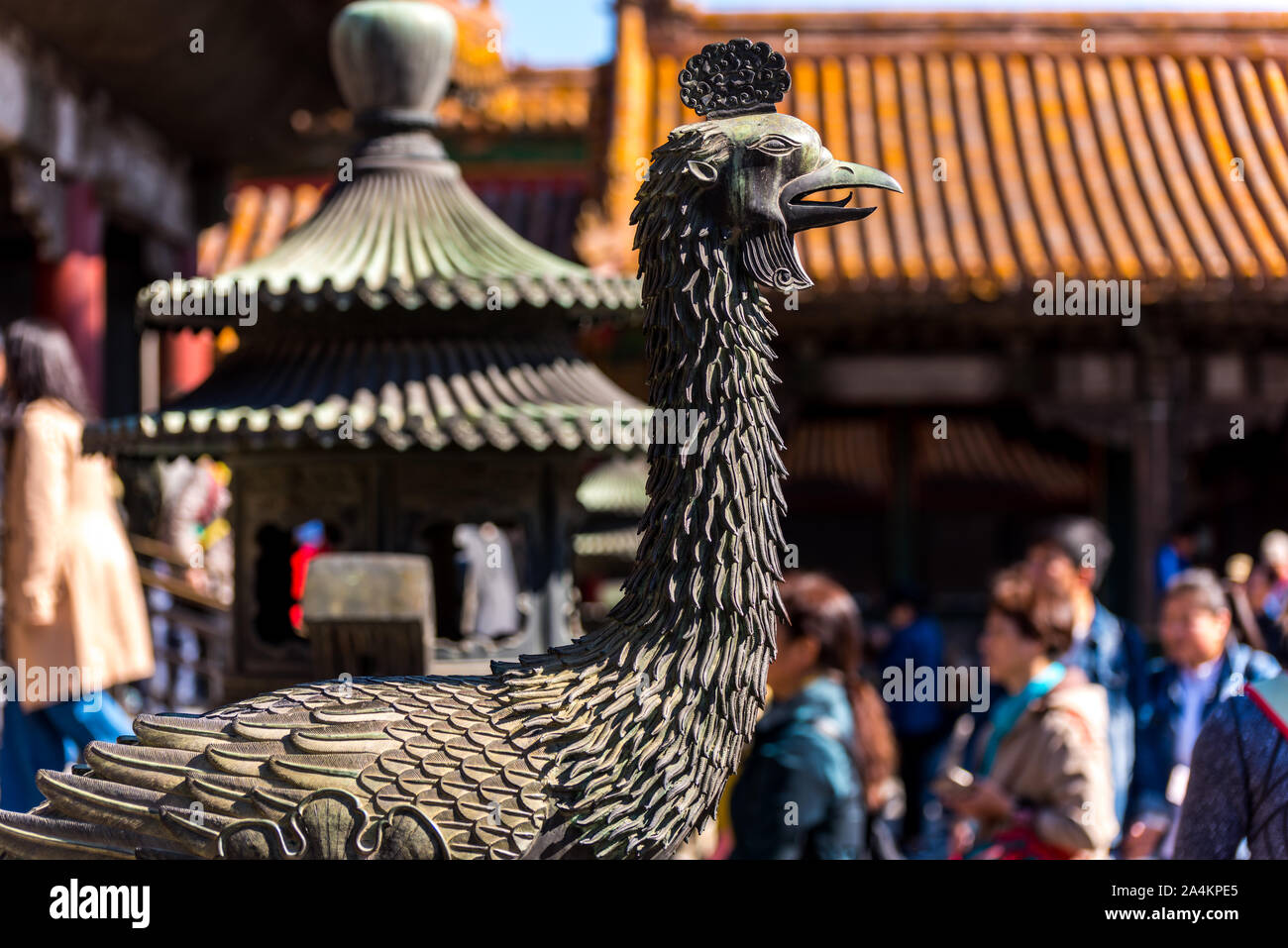 Bronze statue of phoenix in front of Yukun Palace, one of the Six ...
