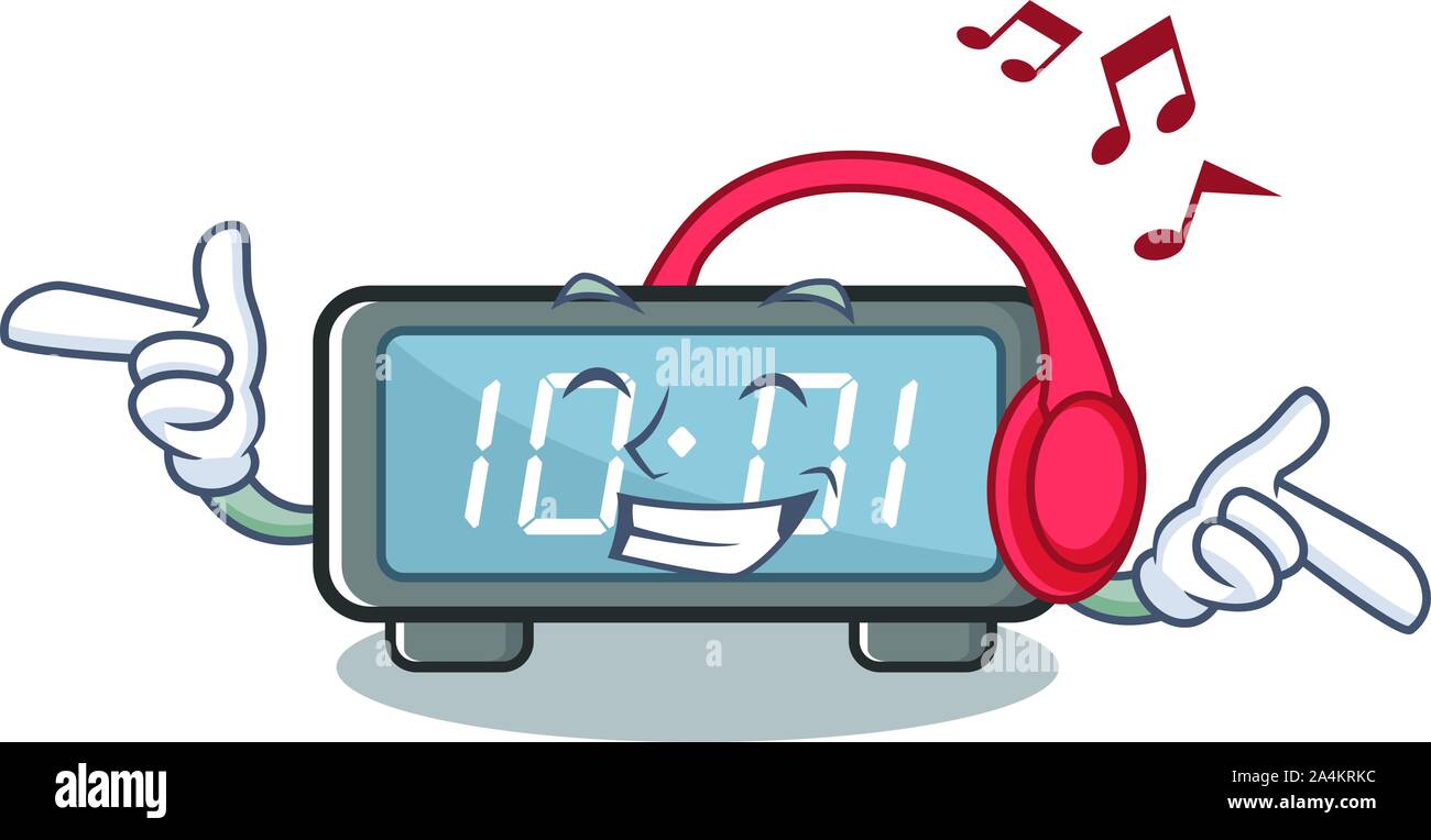 Listening music digital clock cartoon in character shape Stock Vector ...