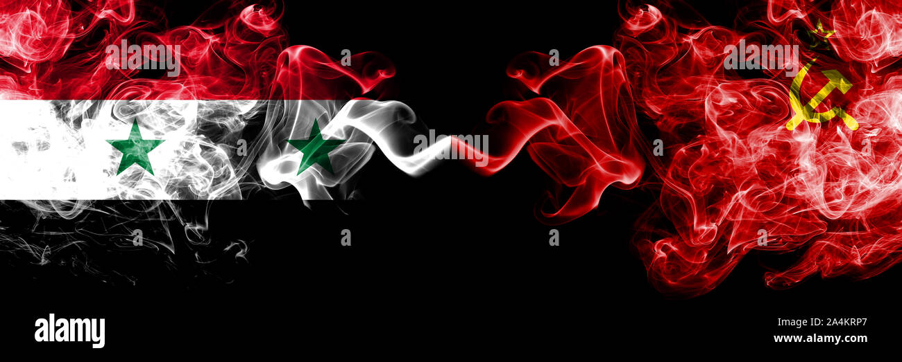 Syria vs USSR, Communist smoke flags placed side by side. Thick colored ...