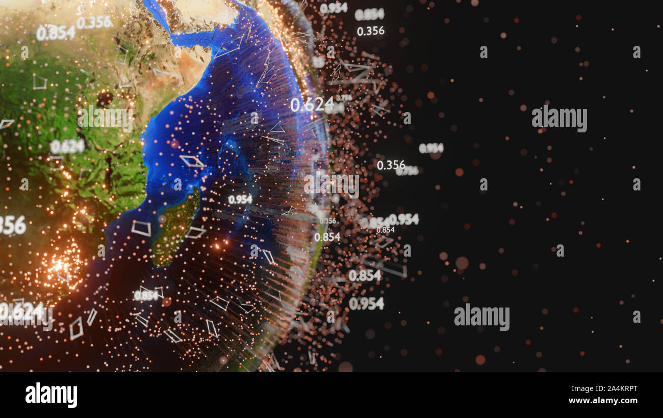 Connection lines and dots around Earth globe, Futuristic technology ...