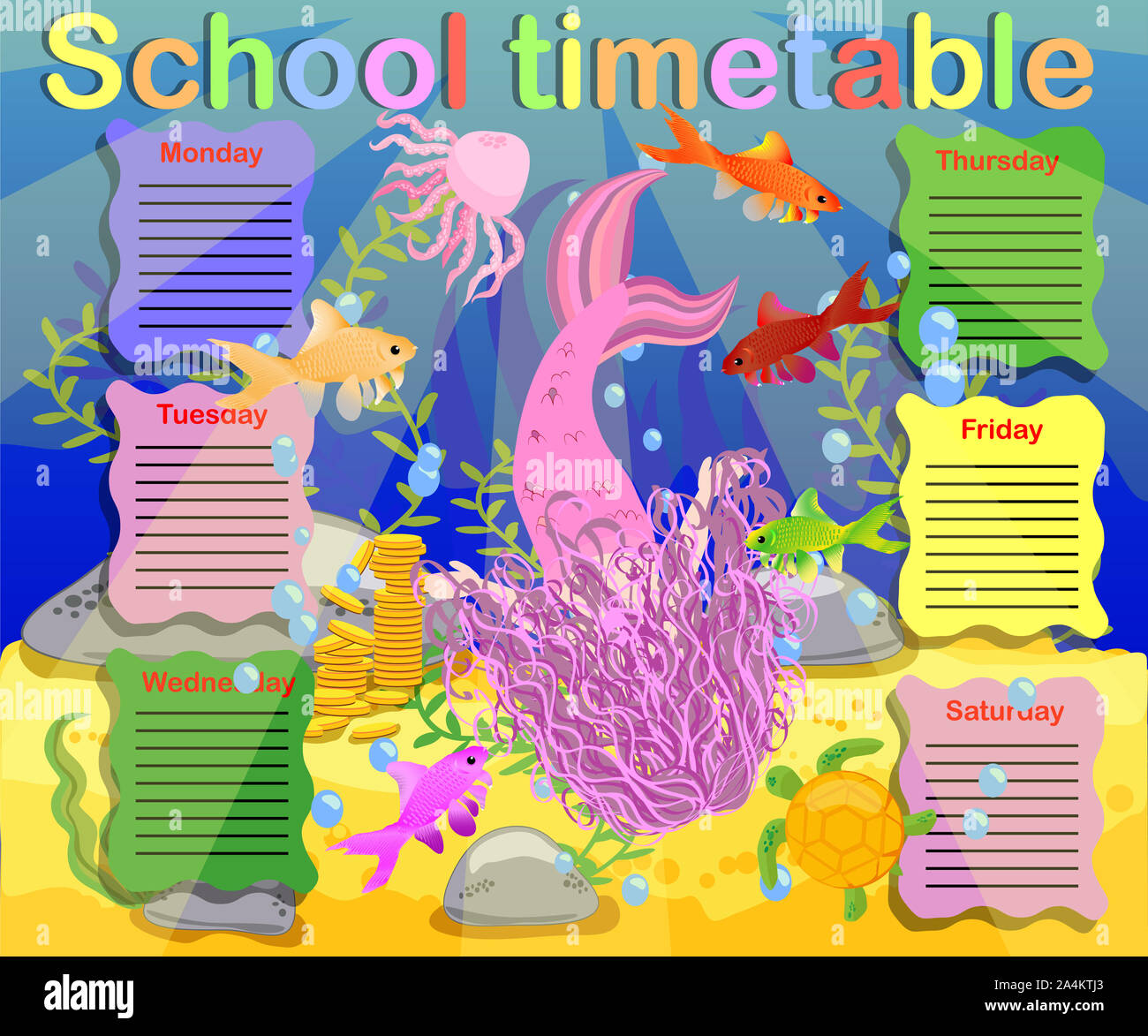 Timetable with days of weeks for school. schedule for children with ...