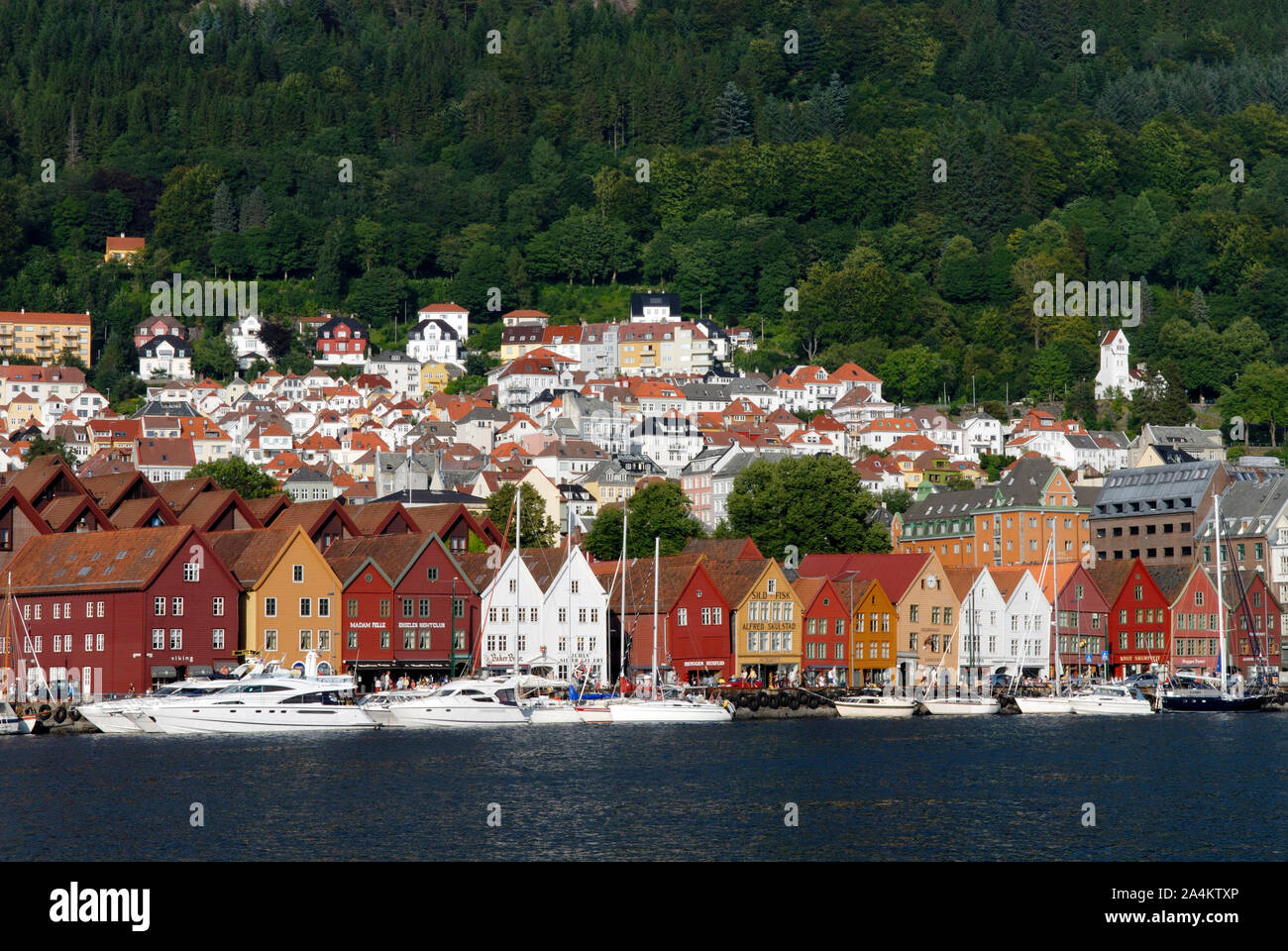 Bryggen in Bergen city - Skansen to the right Stock Photo - Alamy