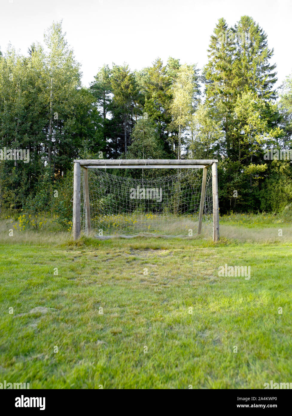Old soccer pitch. Old wooden goal Stock Photo - Alamy
