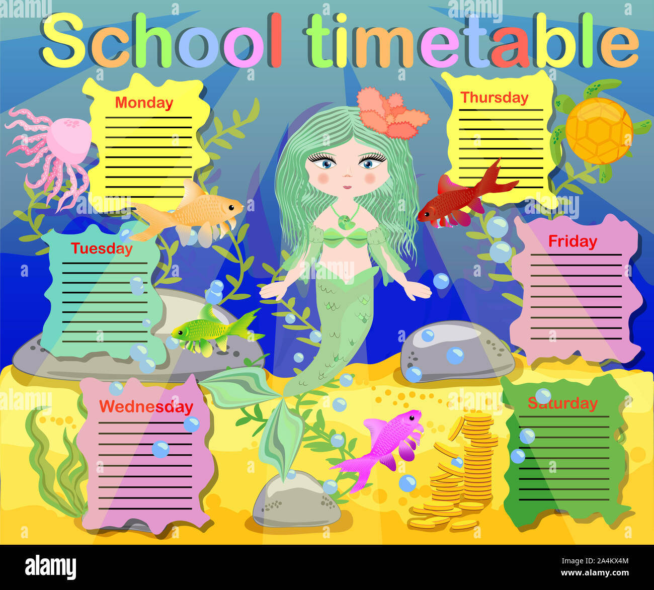 Timetable with days of weeks for school. schedule for children with ...