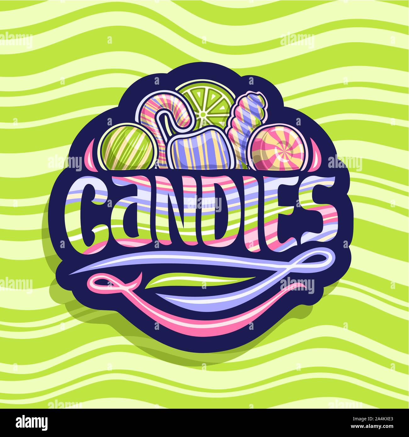Vector logo for hard Candies, on dark sticker - pile of variety striped ...
