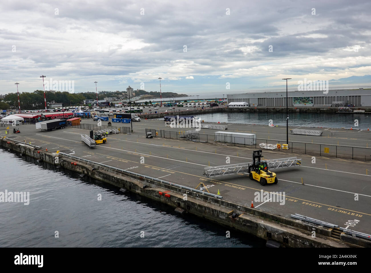 Victoria/Canada-9/14/19: A Hyser forklift moving boat dock ramps at a ...