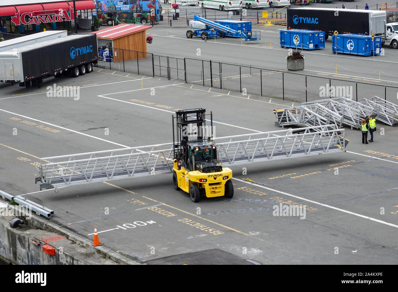 Victoria/Canada-9/14/19: A Hyundai forklift moving dock ramps at a ...