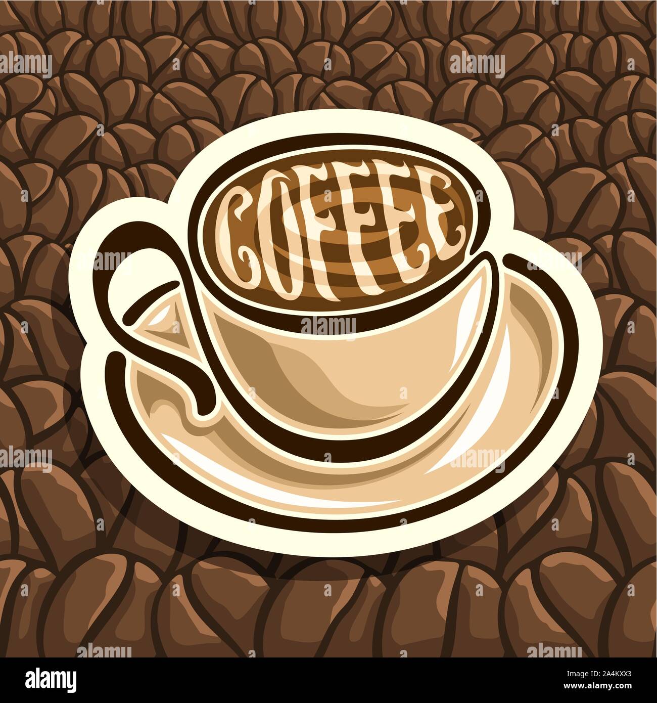 Vector illustration of outline Coffee Cup and saucer, original typeface ...