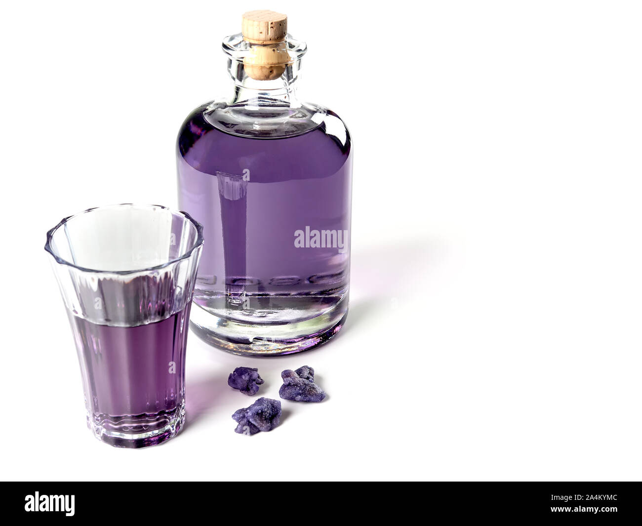 Crème de Violette , also known as liqueur de Violette, on white, with ...
