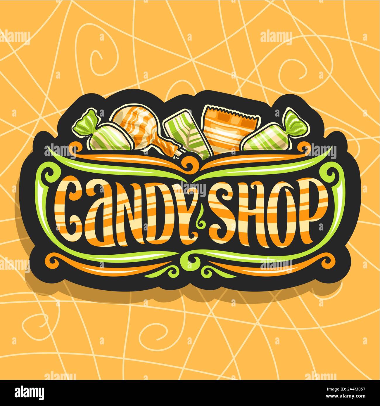 Candy Store Logo Vector Logo For Candy Shop, On Dark Signboard 5