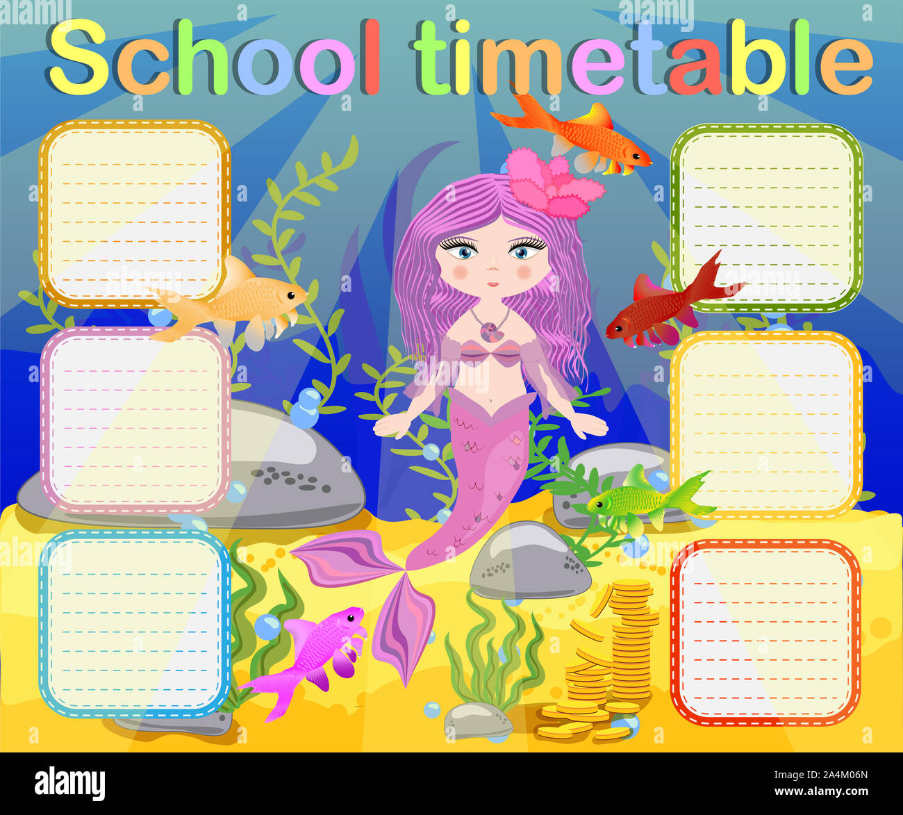 Timetable with days of weeks for school. schedule for children with ...