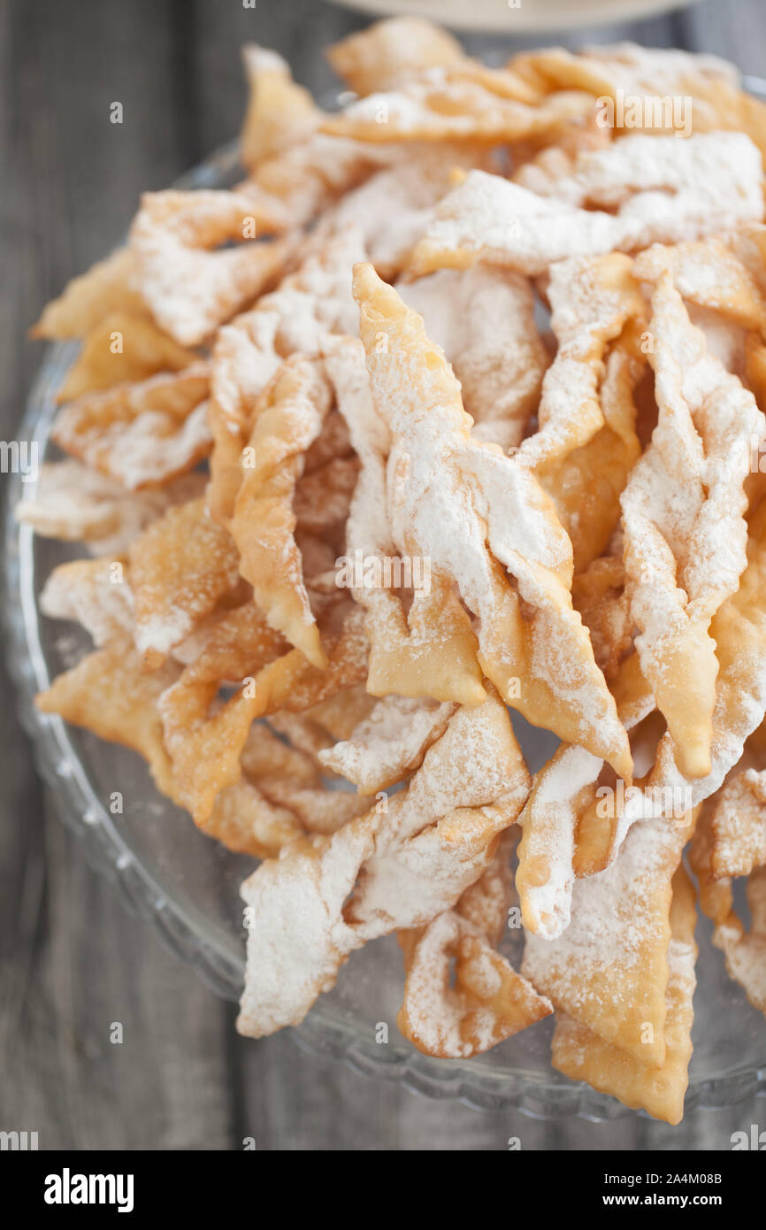Angel wings biscuits, a traditional European sweet dish for carnival ...