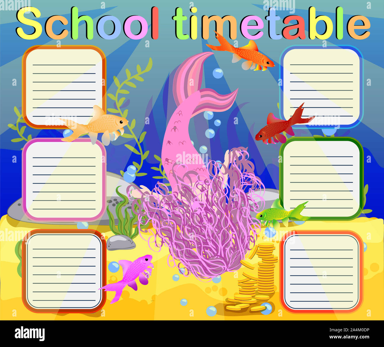 Timetable with days of weeks for school. schedule for children with ...