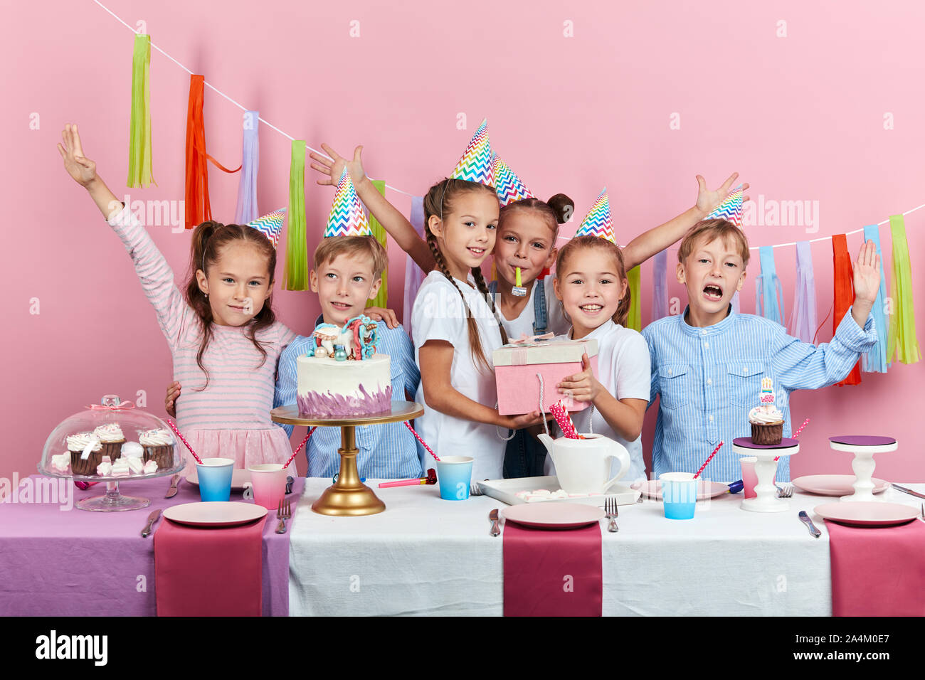 little cute girl has unforgettable birthday party with her sisters and ...