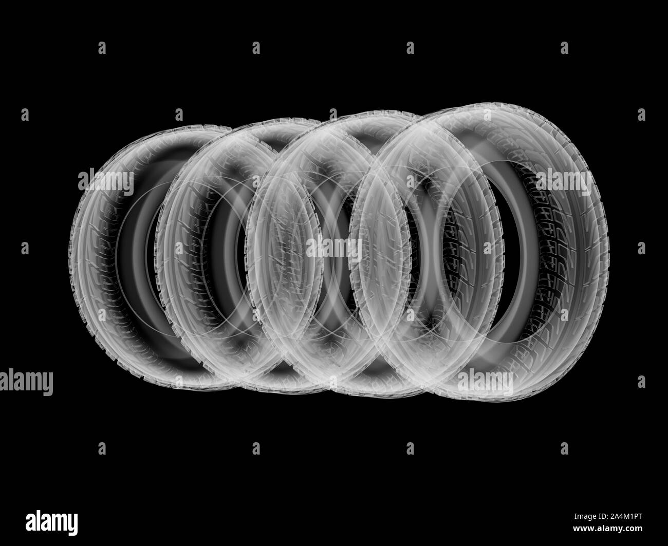 Car wheels X-Ray style. Isolated on black background. 3D illustration ...