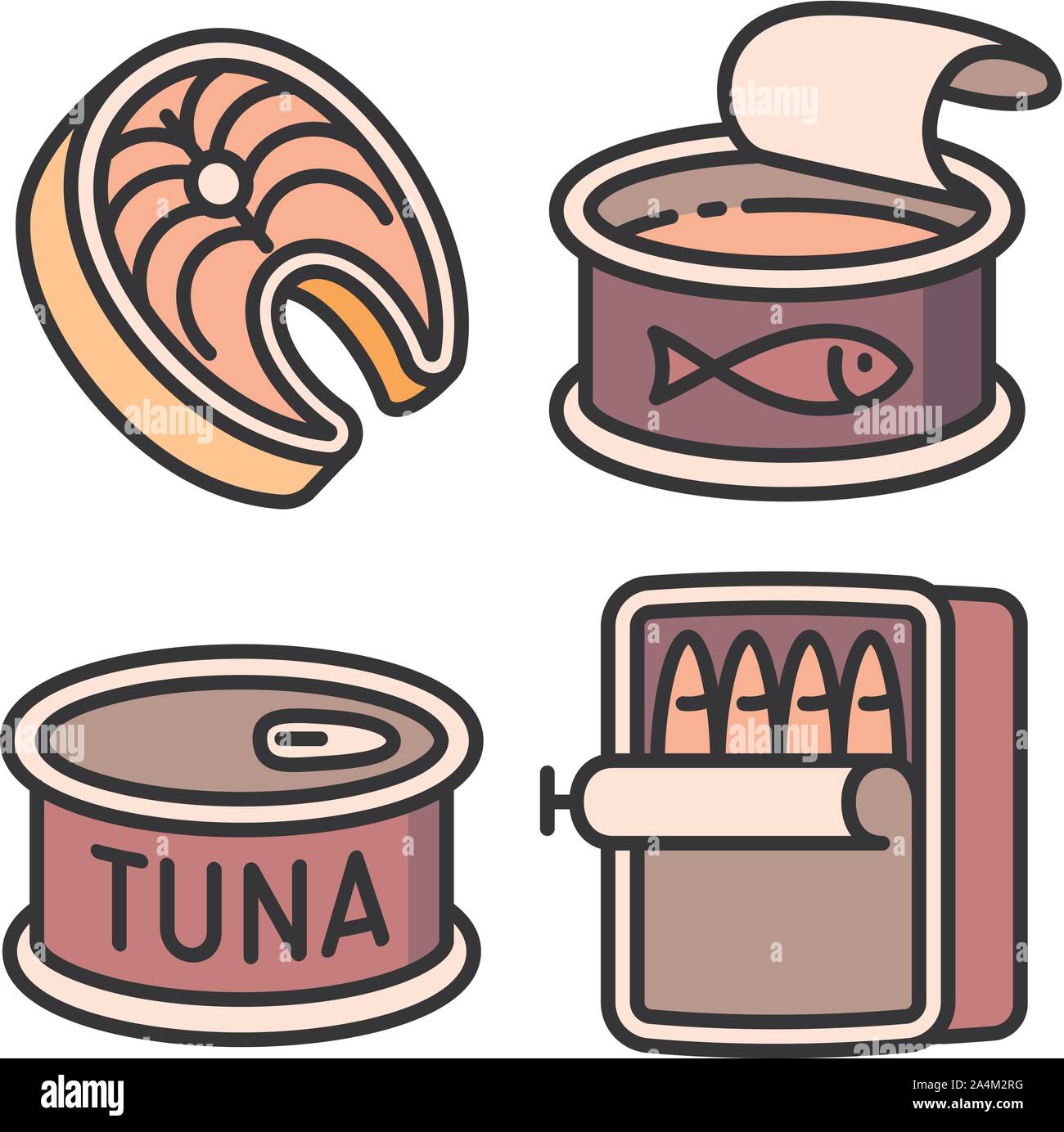 Tuna icons set. Outline set of tuna vector icons for web design ...