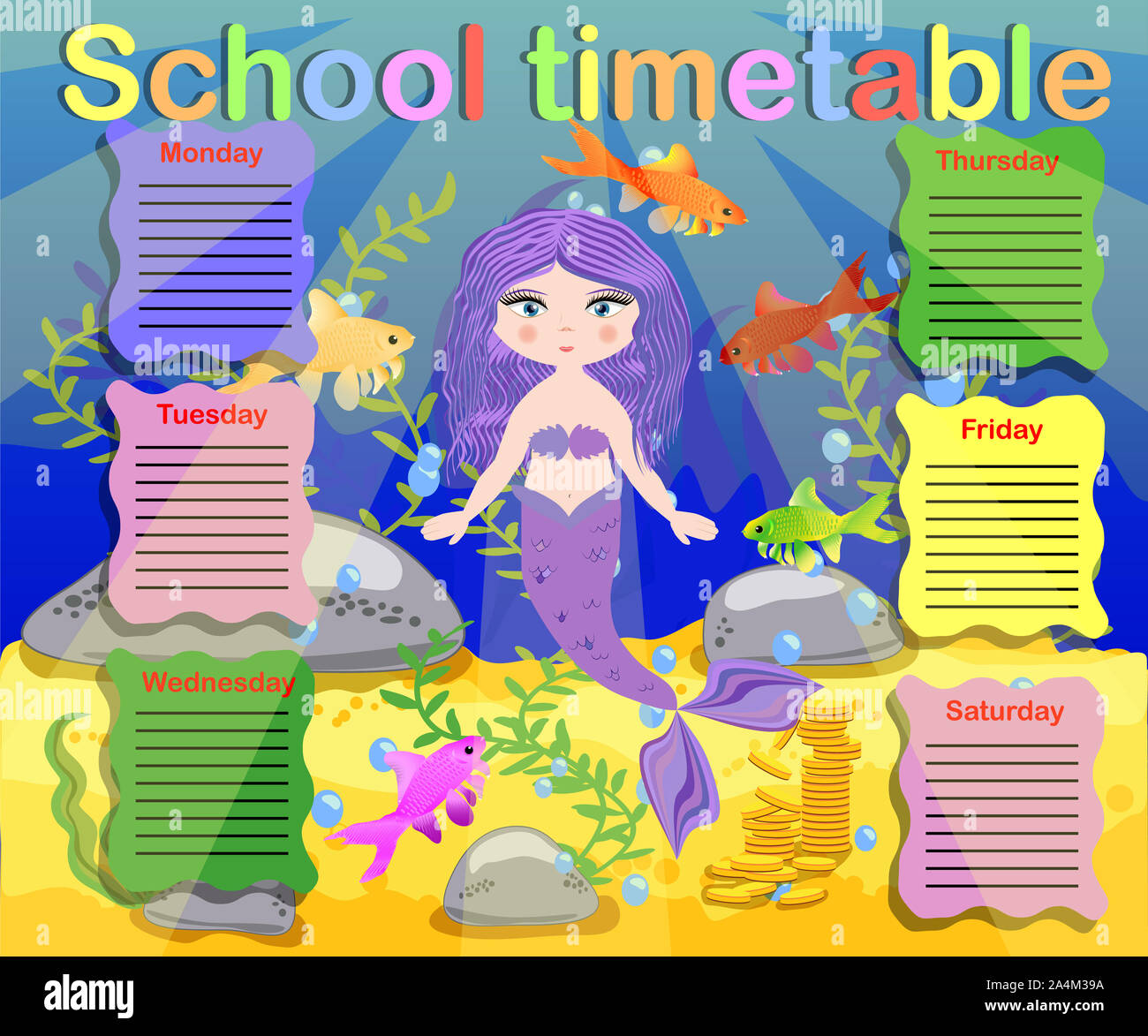 Timetable with days of weeks for school. schedule for children with ...