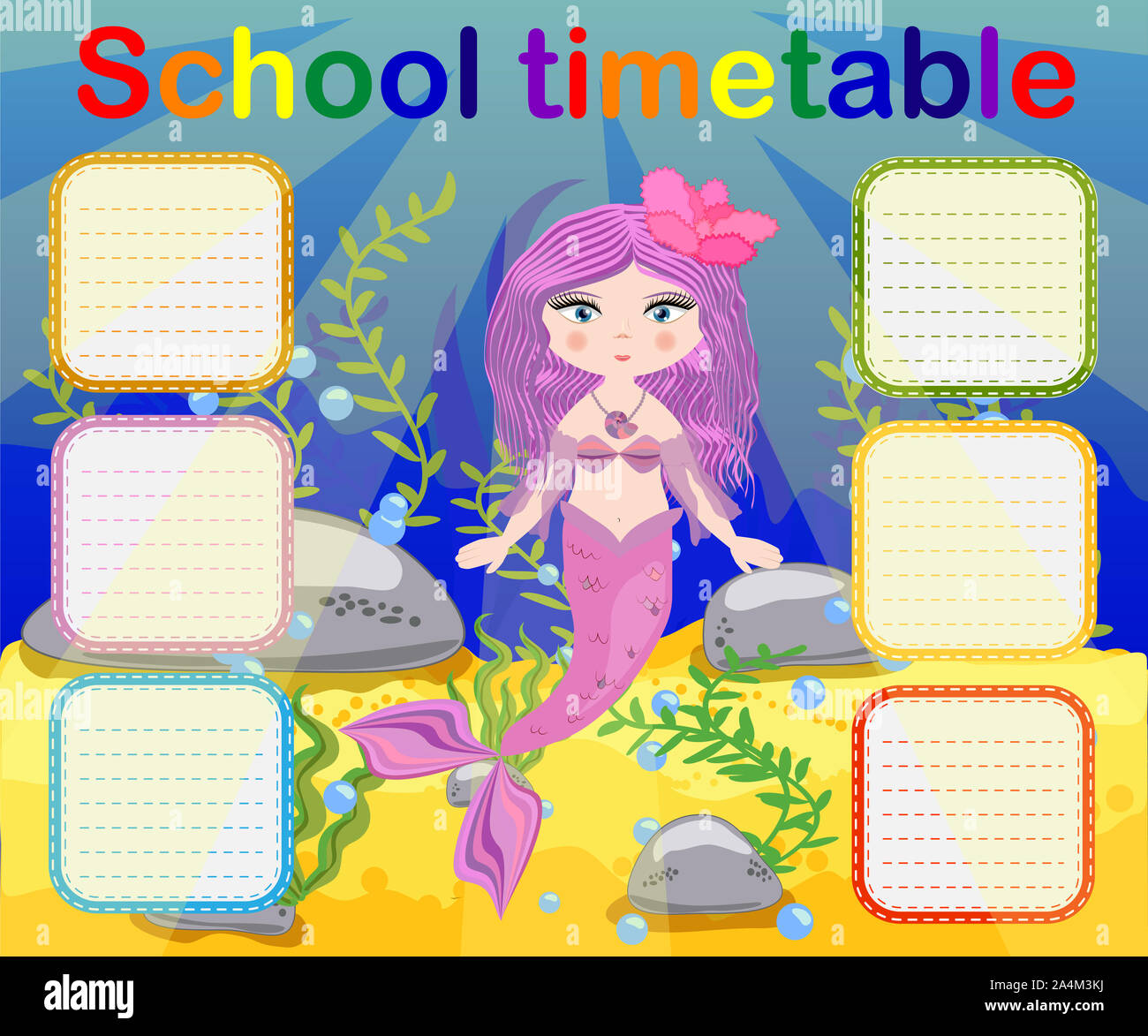 Timetable with days of weeks for school. schedule for children with ...