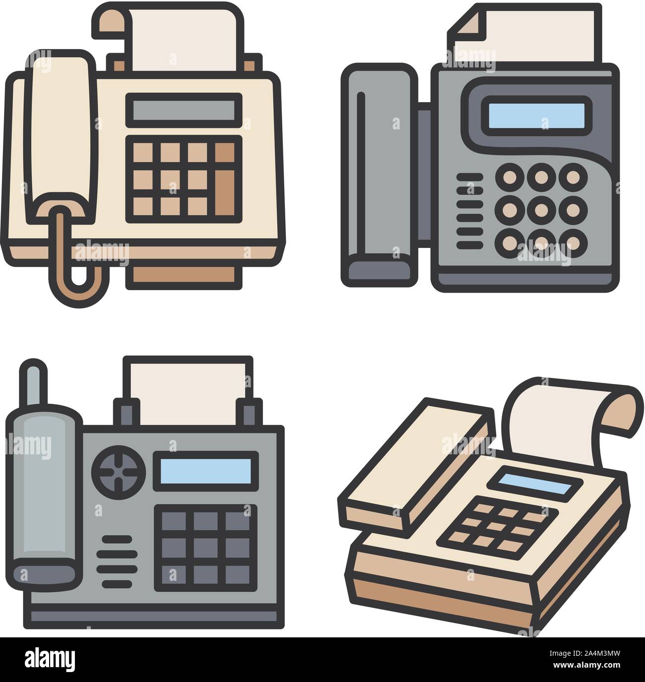 Fax icons set. Outline set of fax vector icons for web design isolated ...
