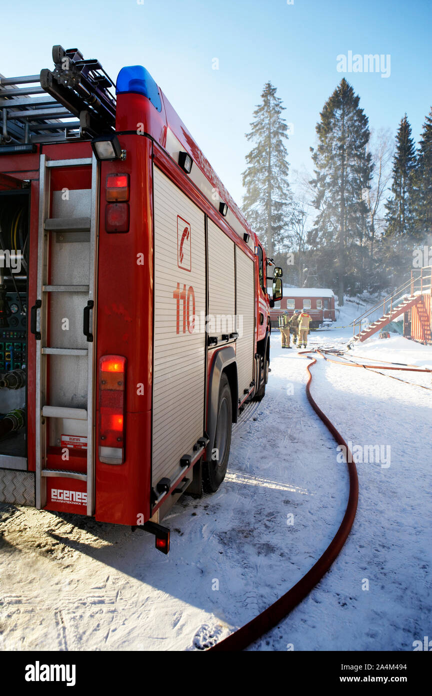 Fire drill - fire brigade/department practice/training Stock Photo - Alamy