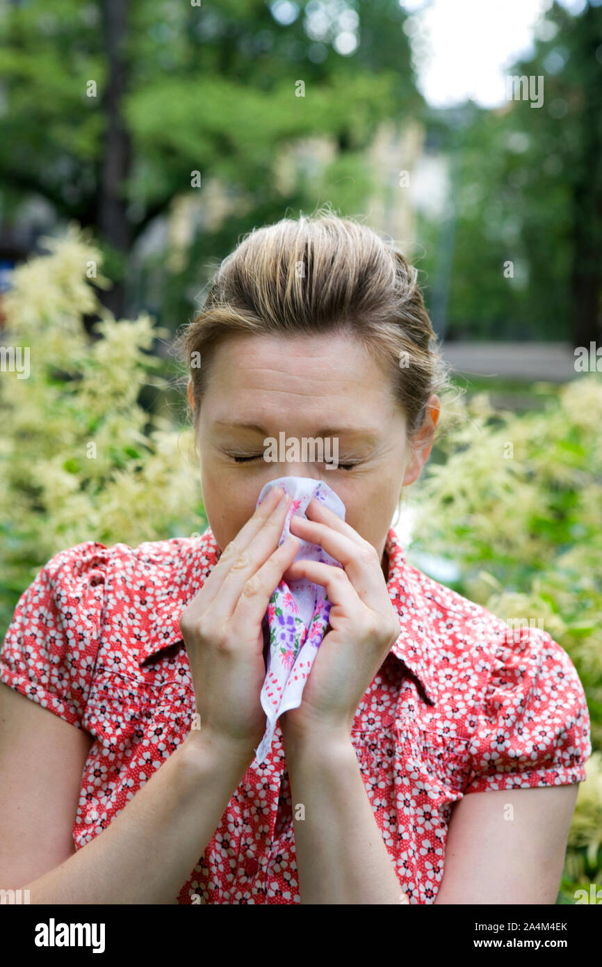 Woman with hayfever / allergy Stock Photo - Alamy