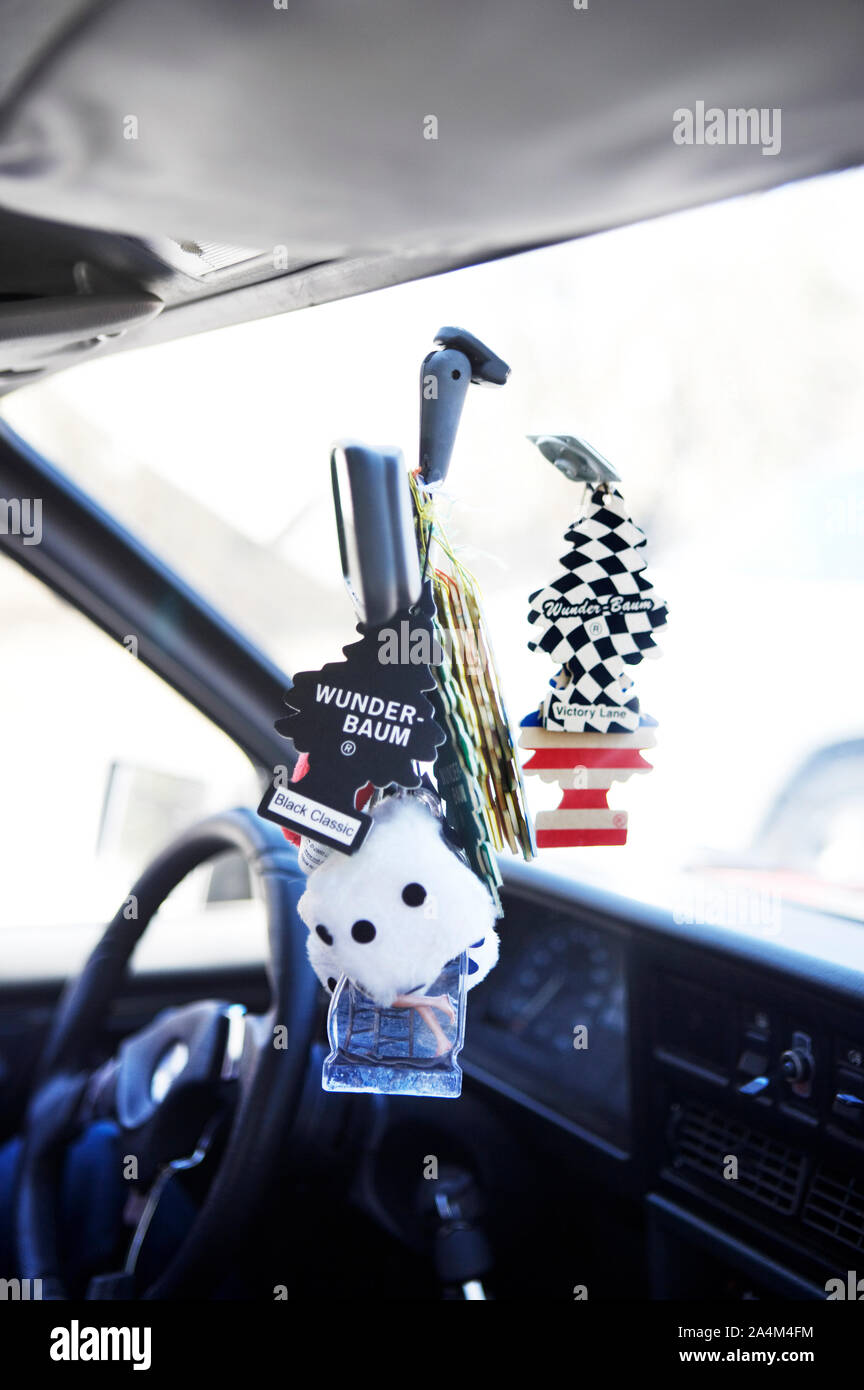 Windshield of Vintage Car - dice Stock Photo - Alamy