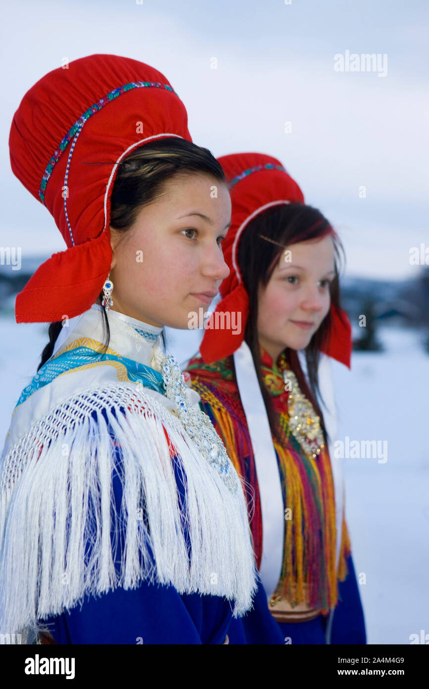 Young Laplander girls attending wedding. Lapp / Lapps / Laplander ...