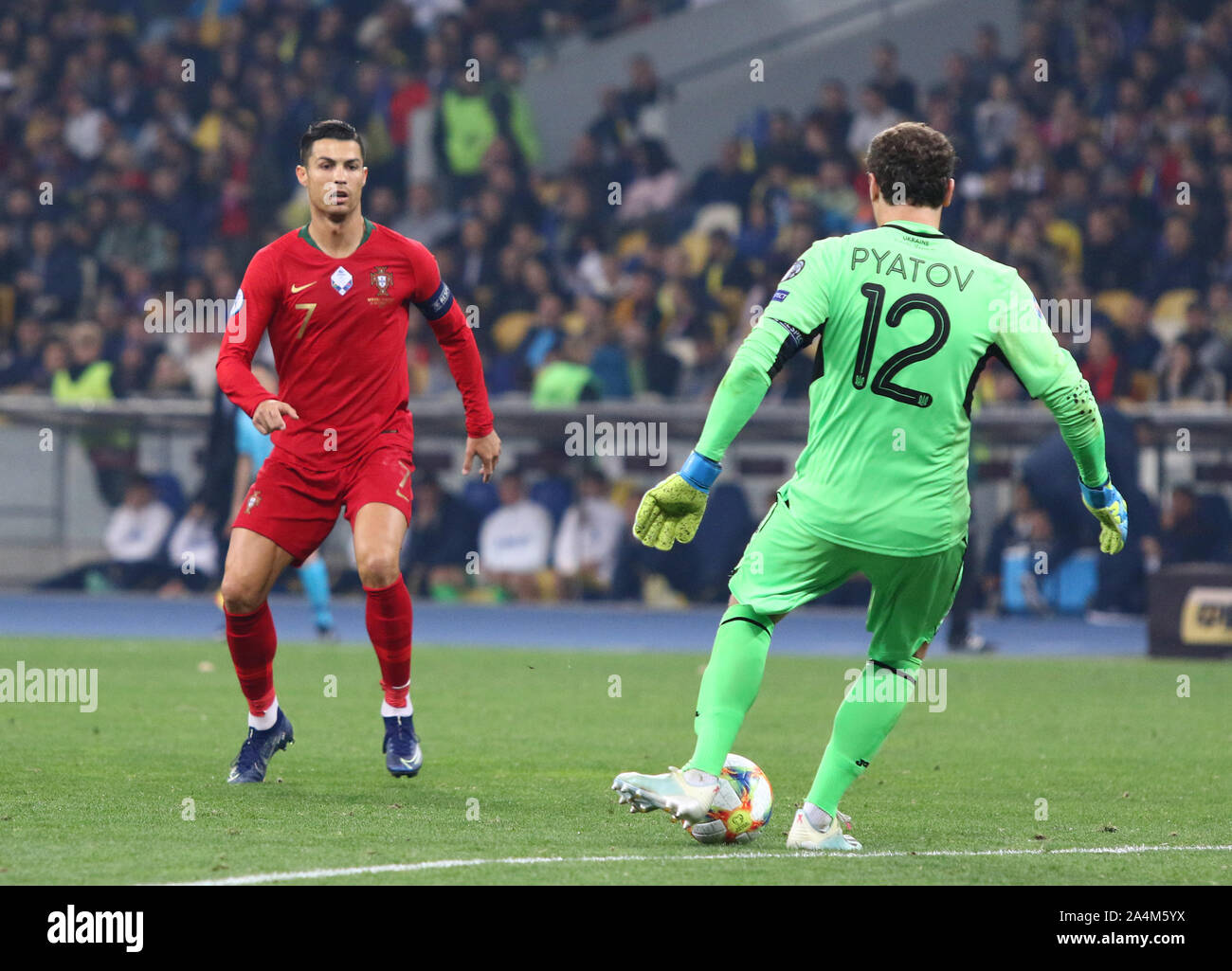 Kyiv, Ukraine - October 14, 2019: Cristiano Ronaldo of Portugal (L) and ...