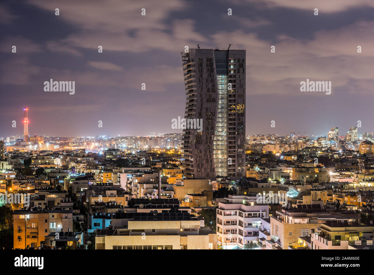 Night aerial view of Tel Aviv City with modern skylines and luxury ...
