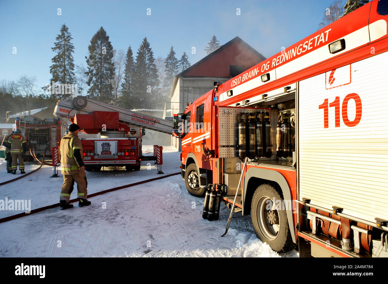 Fire drill - fire brigade/department practice/training Stock Photo - Alamy